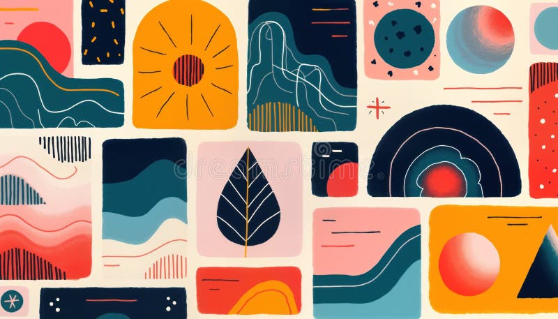 Colorful Abstract Mood Board Design Showcase. Multi-colored Geometric ...