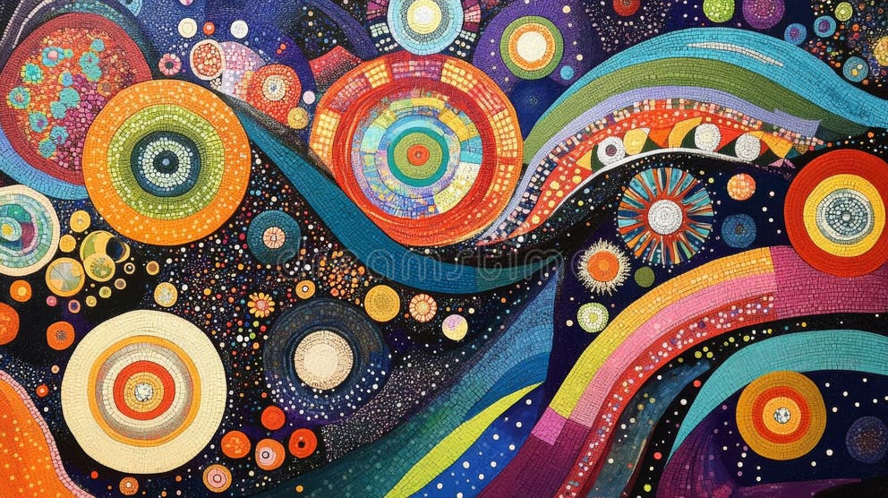 Colorful Abstract Mosaic Art with Circular and Wavy Patterns Stock ...