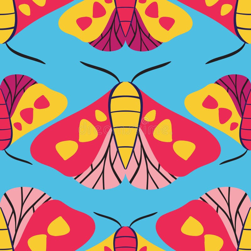 Colorful Abstract Moth on Blue Background, Pattern Design Stock Vector ...