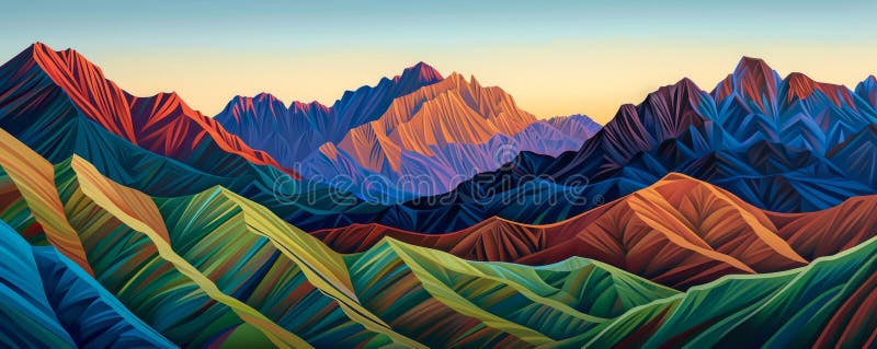 Colorful Abstract Mountains Landscape at Sunrise Stock Photo - Image of ...
