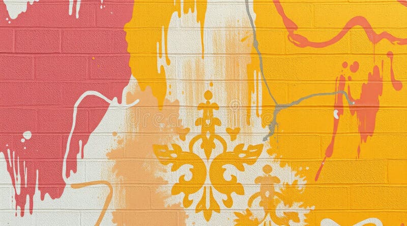 Colorful Abstract Mural with Ornamental Patterns on a Brick Wall Stock ...