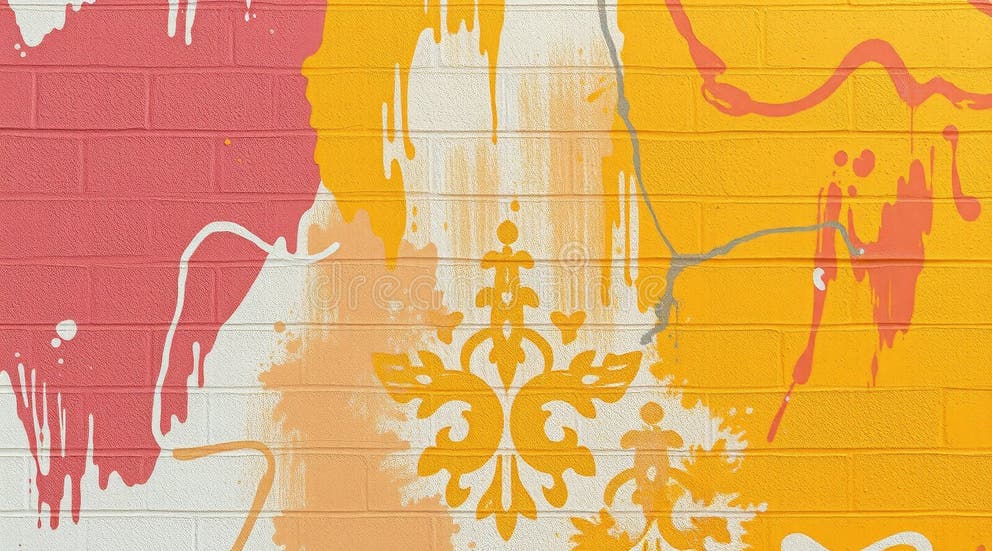 Colorful Abstract Mural with Ornamental Patterns on a Brick Wall Stock ...