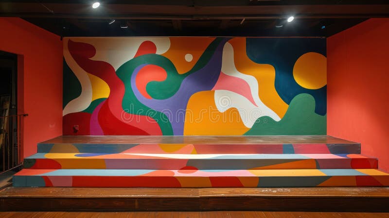 Colorful Abstract Mural on a Stage with Steps Stock Illustration ...