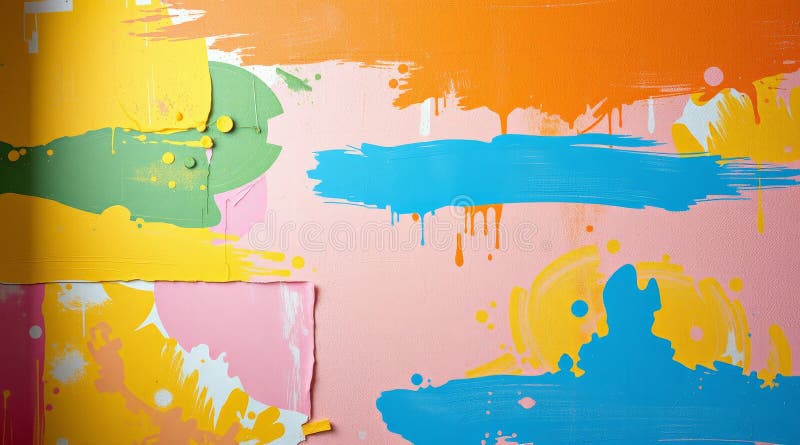 Colorful Abstract Mural with Vibrant Splashes and Drips of Orange, Blue ...
