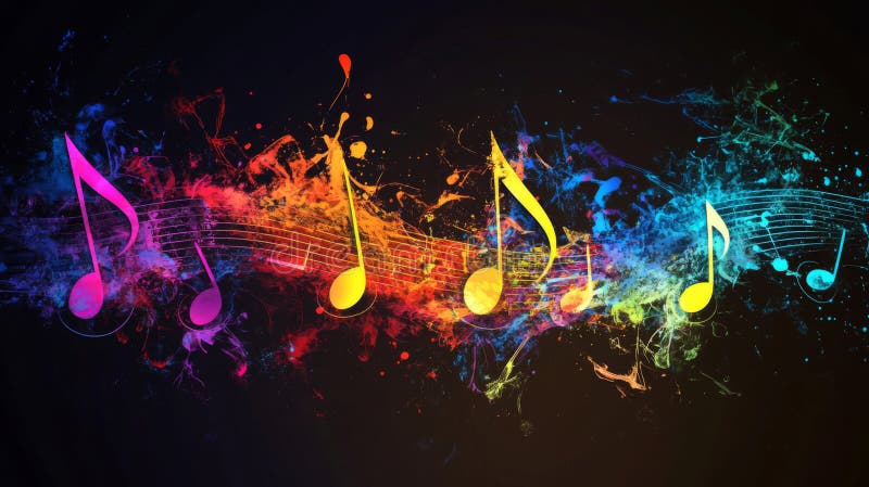 Colorful Abstract Music Notes on Dark Background Stock Illustration ...