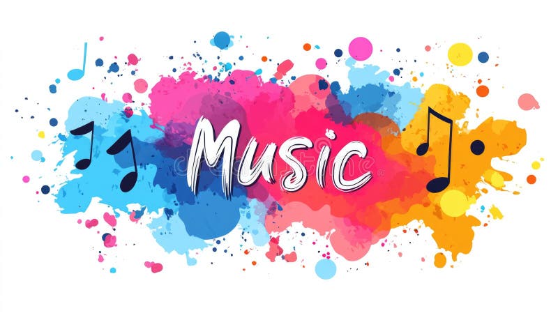 Colorful Abstract Music Theme with Ink Splashes and Musical Notes Stock ...
