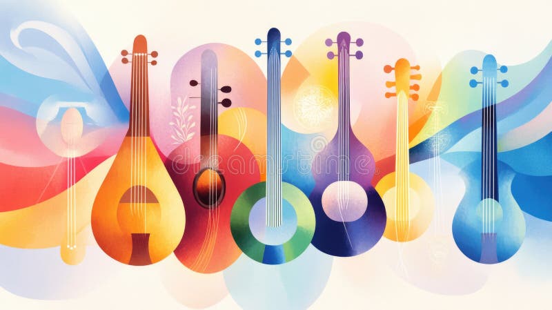 Colorful Abstract Musical Instruments with Vibrant Patterns in Artistic ...
