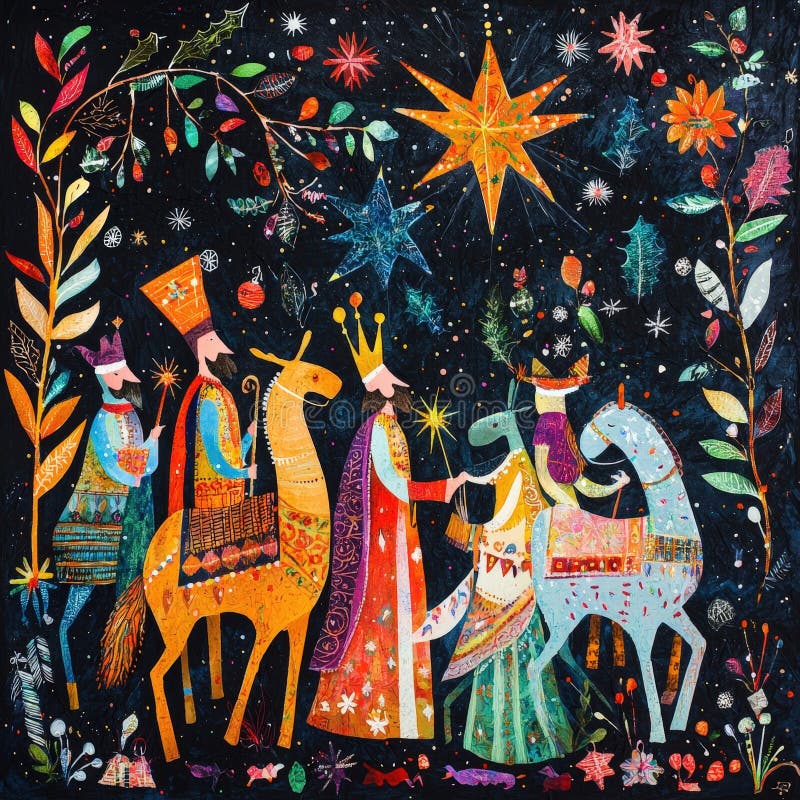 Colorful Abstract Nativity with Wise Men Stock Photo - Image of ...