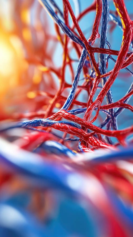 Colorful Abstract Network of Interwoven Red and Blue Fibers Stock ...