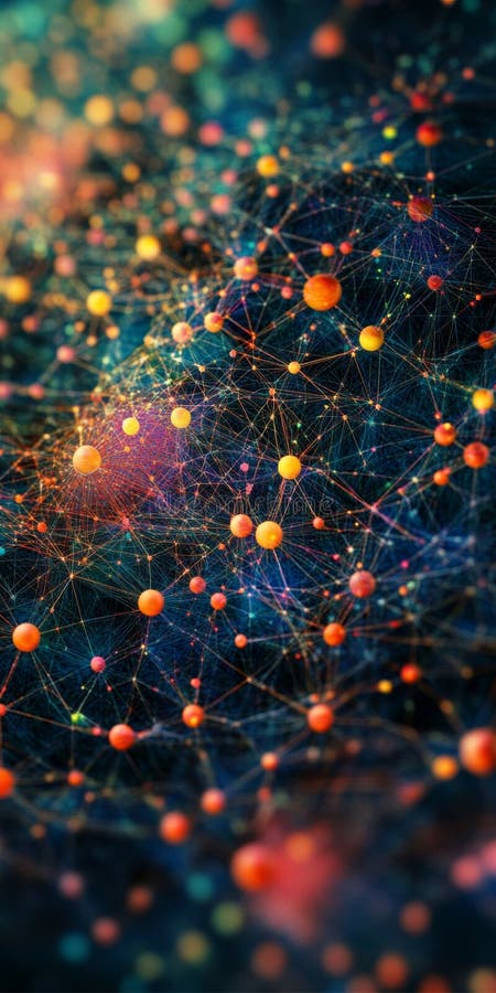 Colorful Abstract Network of Nodes in a Big Data Visual Representation ...