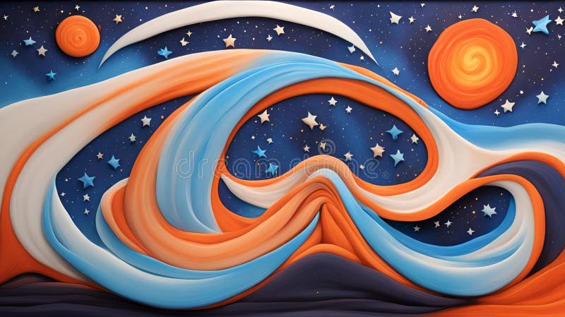 Colorful Abstract Night Sky with Swirling Patterns and Stars Stock ...