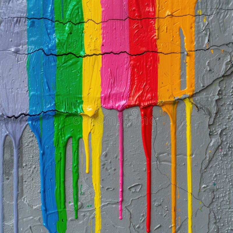 Colorful Abstract Paint Drips on a Textured Wall Stock Illustration ...