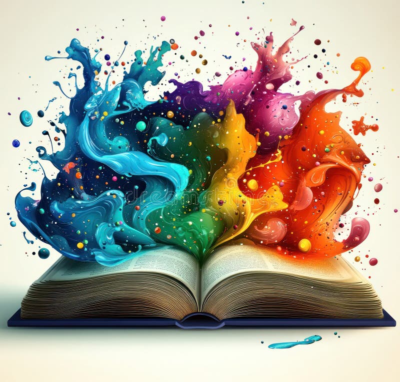 Colorful Abstract Paint Splashes Exploding from Open Book Illustration ...