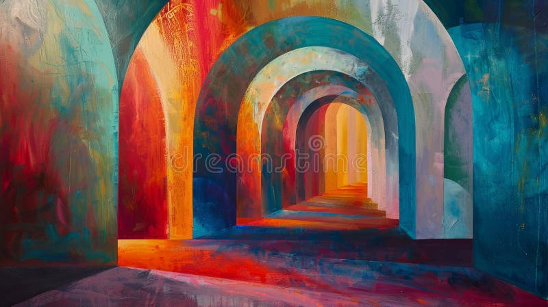 Colorful Abstract Painting of Arches in Perspective Stock Photo - Image ...