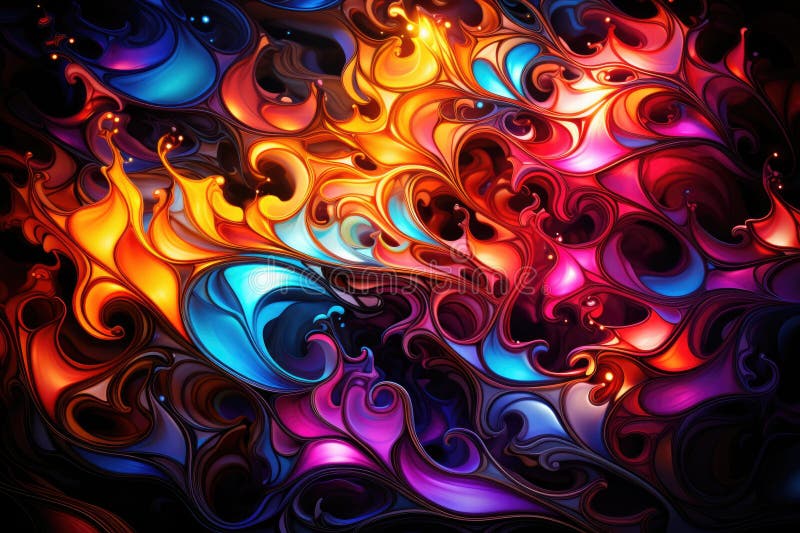 A Colorful Abstract Painting with a Black Background. Stock ...