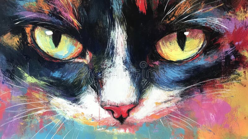 Colorful Abstract Painting of a Cats Face Stock Illustration ...
