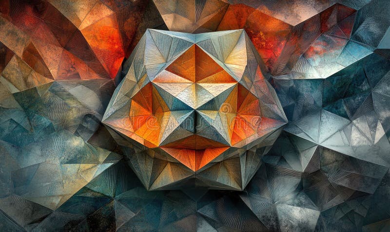 A Colorful Abstract Painting of a Cube with a Red and Orange Center ...