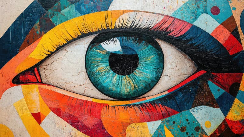 Colorful Abstract Painting Featuring a Large Eye in the Center, Perfect ...