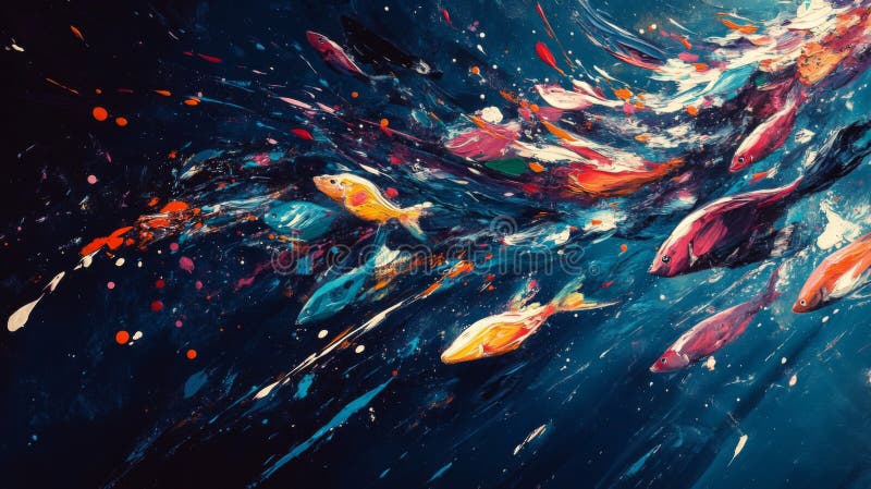 Colorful Abstract Painting of Fish School Stock Illustration ...