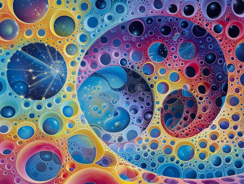 Abstract Painting Featuring Bubbles and Stars Stock Illustration ...