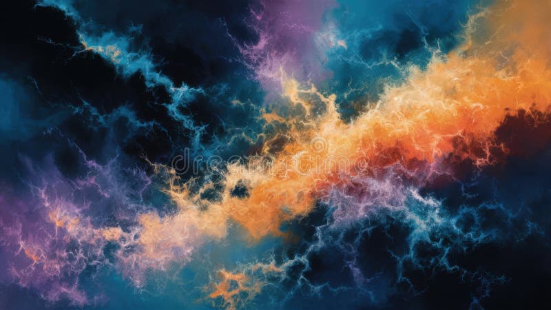 A Colorful Abstract Painting of a Lightning Bolt and Clouds, AI Stock ...