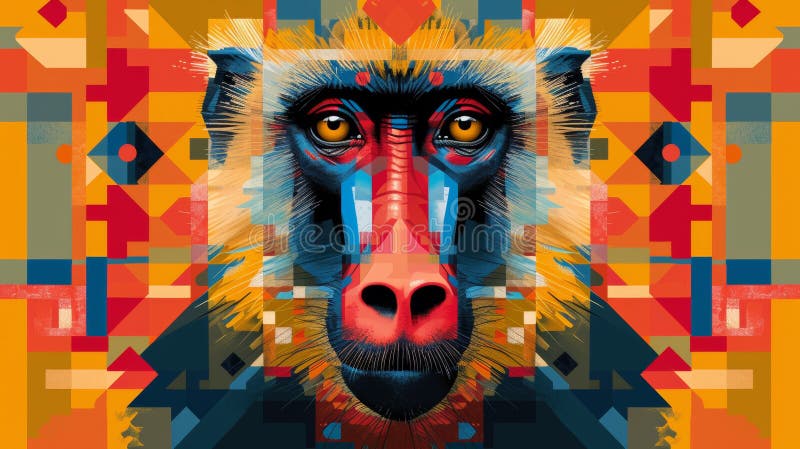 A Colorful Abstract Painting of a Monkey with Geometric Patterns, AI ...