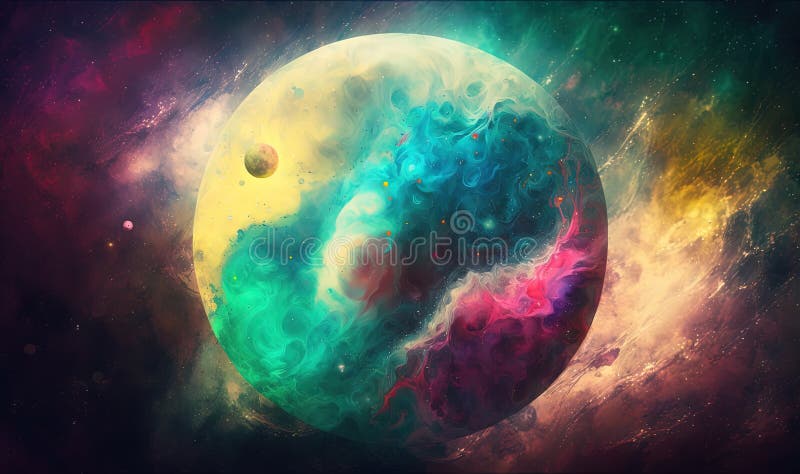 A Colorful, Abstract Painting of a Planet in the Middle of Space Stock ...