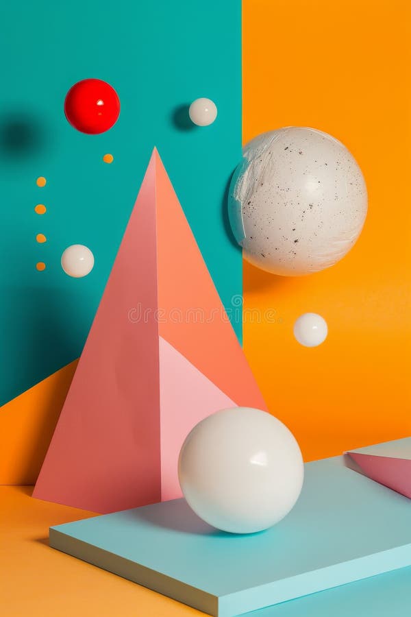 A Colorful Abstract Painting of Three Spheres and a Triangle Stock ...