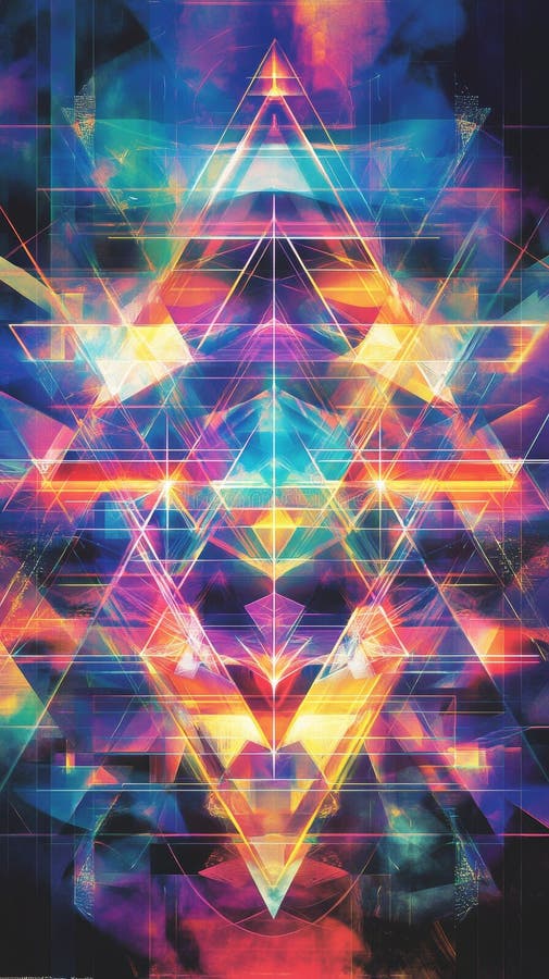 A Colorful Abstract Painting with a Triangle in the Center Stock ...