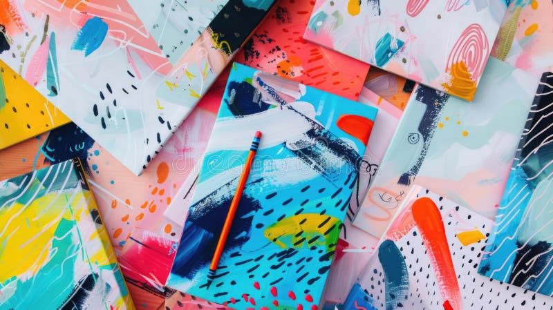 Colorful Abstract Paintings with Playful Patterns Stock Illustration ...