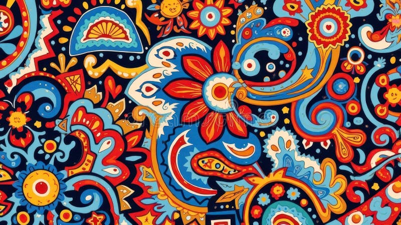 Colorful Abstract Paisley Floral Pattern Vibrant Swirls Shapes Stock ...