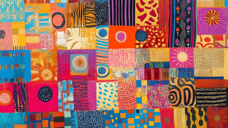 Colorful Abstract Patchwork of Geometric and Textural Patterns Stock ...