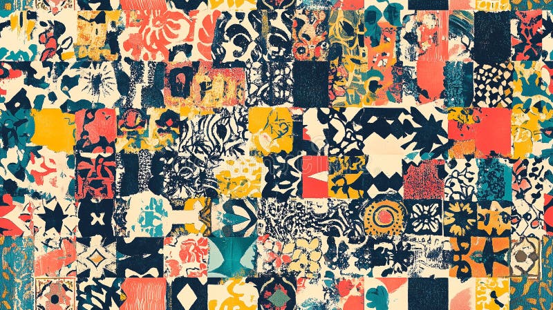 Colorful Abstract Patchwork of Geometric and Textural Patterns Stock ...