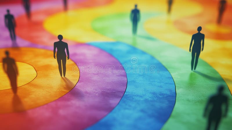 Colorful Abstract Pathway with Silhouettes of People Walking Stock ...