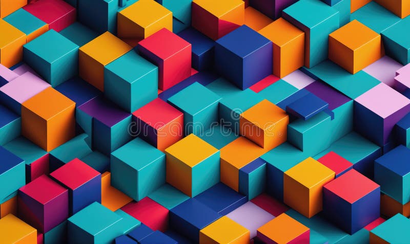 A Colorful Abstract Pattern of Cubes Stacked in a Seemingly Random but ...