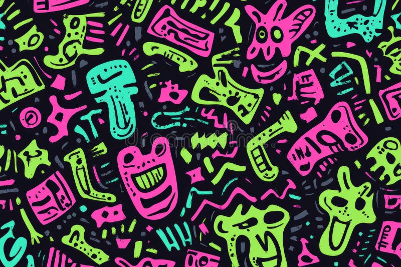 Colorful Abstract Pattern Featuring Playful Doodles and Shapes Stock ...