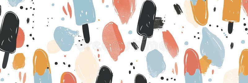 Colorful Abstract Pattern with Ice Cream and Paint Splashes on White ...