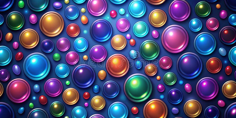 A Colorful Abstract Pattern of Various Sized Shiny Ovals on a Dark Blue ...