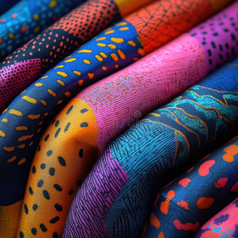 Colorful Abstract Patterned Fabric with Vibrant Textures and Designs ...