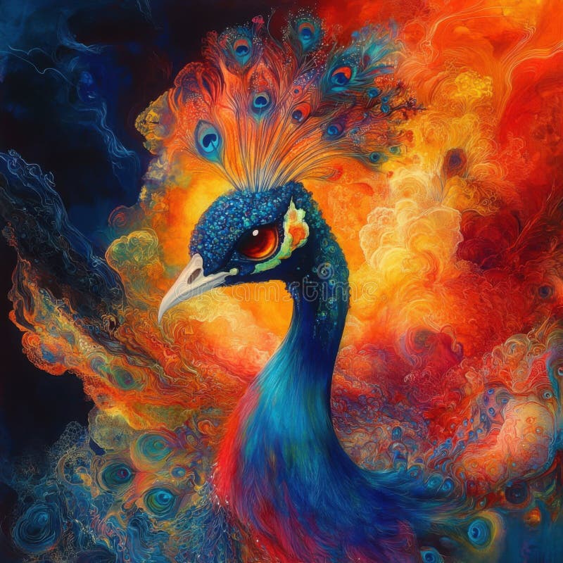 Colorful Abstract Peacock with Swirling Patterns and Vibrant Background ...