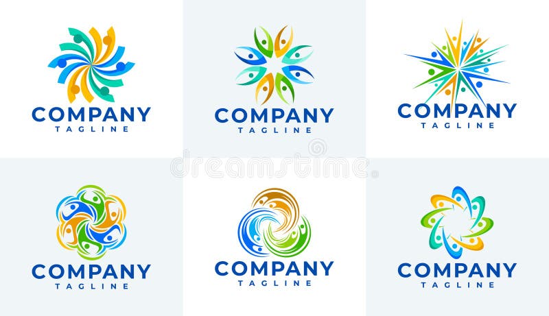 Colorful Abstract People Crowd Logo Design Bundle. Modern Human Group ...