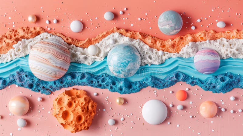 Colorful Abstract Planetscape Background, Textured Coral and Blue with ...