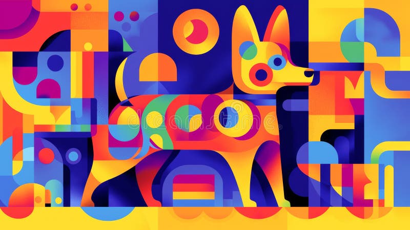 Colorful Abstract Pop Art of Playful Dog with Exaggerated Features in ...