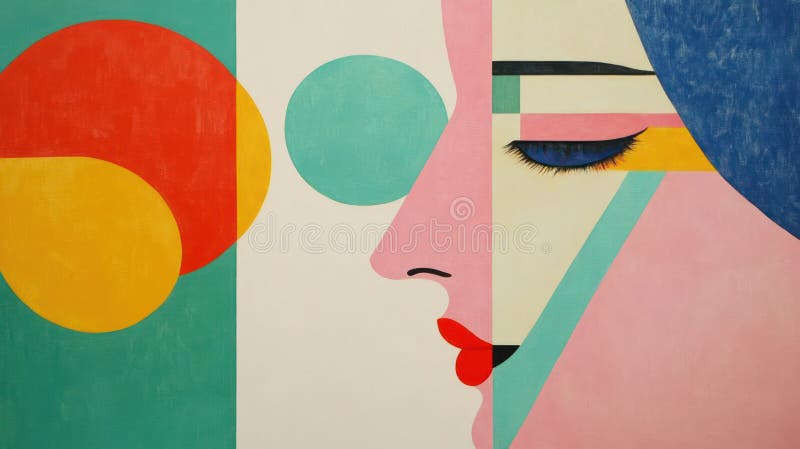 A Colorful Abstract Portrait Featuring Geometric Shapes and a Stylized ...