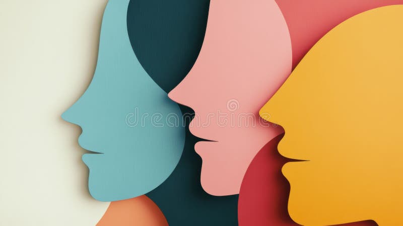 Colorful Abstract Profile Silhouettes in Layered Design Stock ...