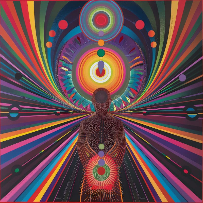 Colorful Abstract Psychedelic Art with Radiating Pattern and Human ...