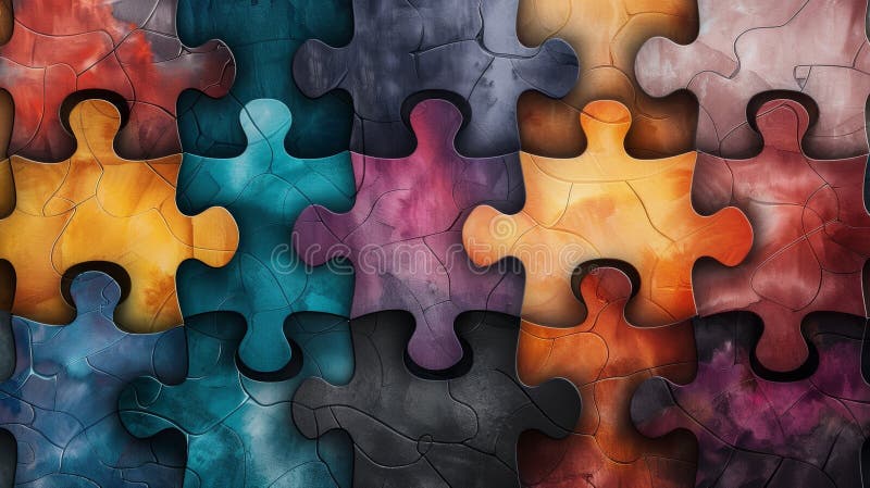 Colorful, Abstract Puzzle Pieces Forming a Completed Jigsaw Puzzle ...