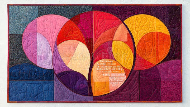 Colorful Abstract Quilt with Intersecting Circles and Geometric Patterns Stock Illustration ...