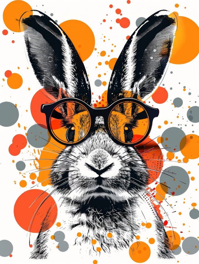 Colorful, Abstract Rabbit Artwork with Splatter and Glasses Stock Image ...