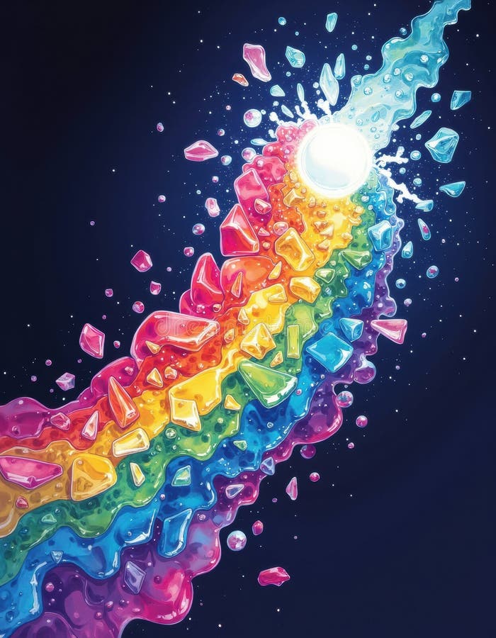 Colorful Abstract Rainbow Stream with Sparkling Crystals and Light Stock Photo - Image of bright ...